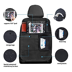 Car Seat Protector for Child Car Seat + Car Organizer Back Seat 4 Pack Kick Mat Car Seat Cover for Baby Carseat Waterproof for Leather CarSeats