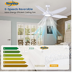 Newday 60" White Ceiling Fans with Light and Remote, Modern, Noiseless Reversible DC Motor, Large Indoor, Kitchen, Bedroom, Living Room