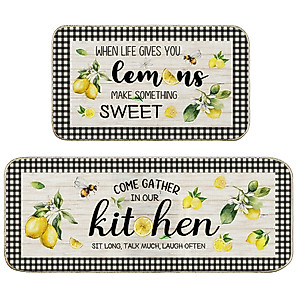 Lemon Kitchen Mat Set of 2, Kitchen Mats for Floor, Farmhouse Lemon Kitchen Rugs and Mats Non Skid Washable, Lemon Kitchen Decor Floor Mats Non Slip, Kitchen Runner Rug Carpet 17x29 and 17x47 Inch