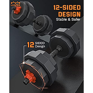 Lusper Dumbbell Set Adjustable Weights, 66LB Free Weight with 3 Modes, for Home Gym, Multiweight Used as Barbell, Kettlebell Star Collars, Fitness Exercise Equipment Men and Women