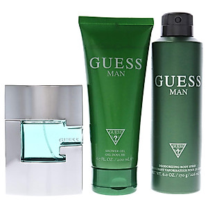 Guess Man 3 Pc Gift Set 2.5oz EDT Spray, 6oz Deodorizing Body Spray, 6.7oz Shower Gel GIFTSET