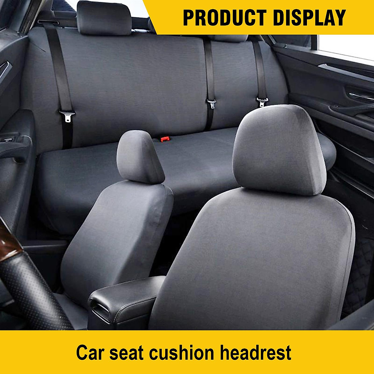 Jawmoy 2 PCS Car Seat Cushion Headrest Cover, Stretch Fabric Soft Breathable Full-Surround Dust Cover, Telescopic Opening Seat Headrest Protector, Universal Accessories for Most Cars (Dark Gray)