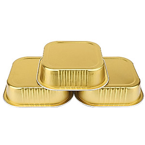 EUSOAR Cupcake Liners with Lids, 8oz 50pcs Gold Aluminum Foil Square Baking Cups Disposable Ramekins Tins for Muffin Pie Lava Cakes Flan Quiche, for Wedding Birthday Christmas Party