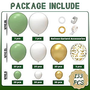 JOYYPOP 129pcs Sage Green Balloon Garland Arch Kit Different Size 18 12 5 Inch Olive Green Balloon Arch Kit for Baby Shower Wedding Birthday Party Decorations