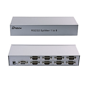 DTech Serial Splitter 8 Port Industrial RS232 Expander COM Port Switch Box with Power Adapter for Sharing PCs and Capture Data - 1x8