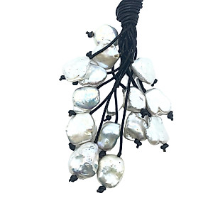 Keshi White Pearl Cluster Y-Necklace on Leather Cord