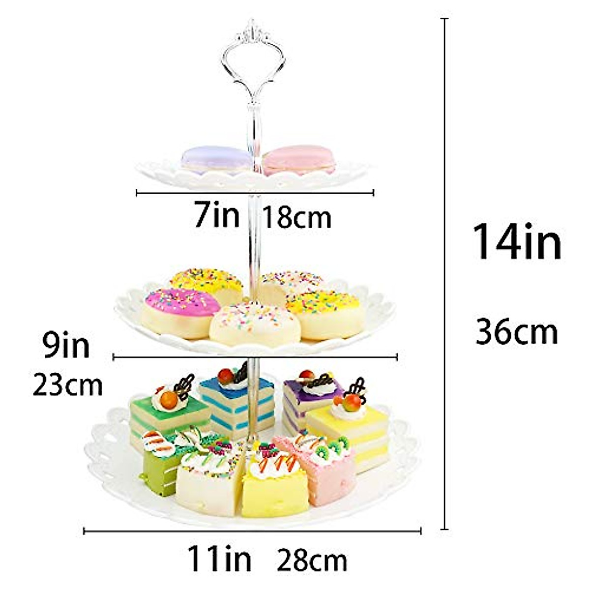 3-Tier White Silver Plastic Dessert Stand Pastry Stand Cake Stand Cupcake Stand Holder Serving Platter for Party Wedding Home Decor-Large-Set of 2