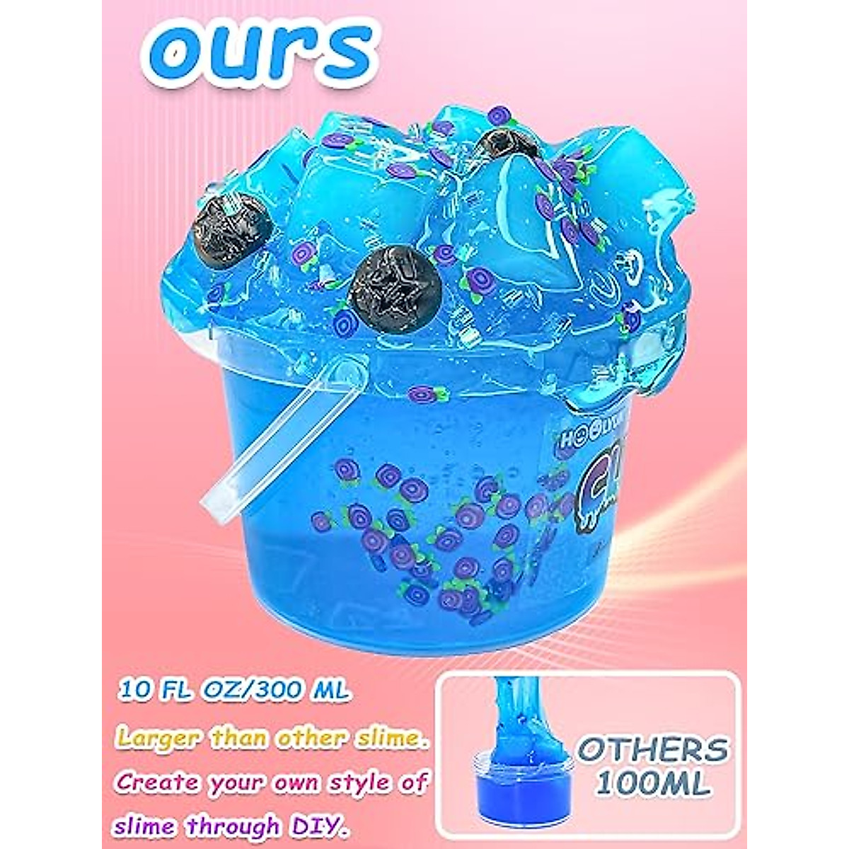 20 FL OZ Premade Slime, 2 Pack Big Slime Bucket with Jelly Cube, Glimmer Crunchy Slime Stretchy and Non-Sticky, Slime Kits Include 10 Sets Add-ins, Party Favors for Kids, Sensory Toy Stress Relief