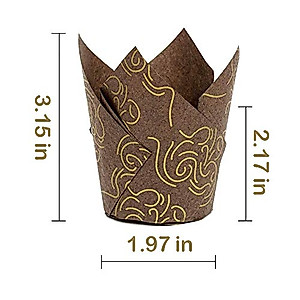 Tulip Cupcake Liners,100 pieces Cupcake Paper Muffin Cups with Gold Print for Baking, Perfect for Festive Occasion(Packaging Upgrade)