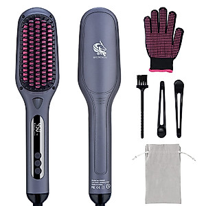 Hair Straightener Brush, Byzesou Ionic Hair Straightener Comb with Auto Temperature Lock and Auto-Off Function, 30s Fast Heating, 16 Heat Levels Perfect for Professional Salon at Home