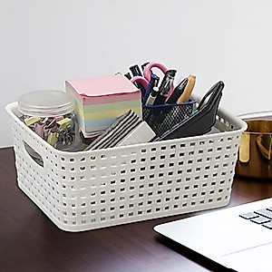 Joyeen 6 Pack Woven Basket, Plastic Small Storage Basket, White