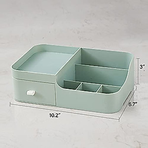 Abiudeng Makeup Desk Organizer with Drawers,Small Bathroom Organizer Countertop for Cosmetics,Skincare,Vanity Holder for Lipstick, Brushes, Lotions, Eyeshadow, Nail Polish and Jewelry(green)