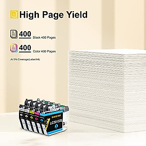 LC3011 LC3013 5PKS High Yield Compatible Ink Page Yield Up to 400 Pages/Cartridge Includes 2 Black, 1 Cyan,1 Magenta,1 Yellow for Brother LC3013 Ink Cartridges for MFC-J491DW MFC-J497DW MFC-J895DW