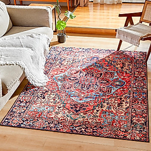 Hecceon Large Area Rugs, Vintage Boho Rugs Soft Fluffy Low Pile Floor Carpet, Foldable Non Slip Machine Washable Rug, Brick Red, 8'x10'