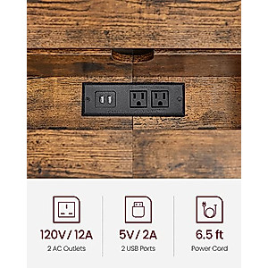 VASAGLE 70 Inch Console Table with Outlet and Shelves, Sofa Table with Hidden Charging Station, Behind Couch Table Skinny, Long Entryway Table for Hallway, Living Room, Rustic Brown and Black