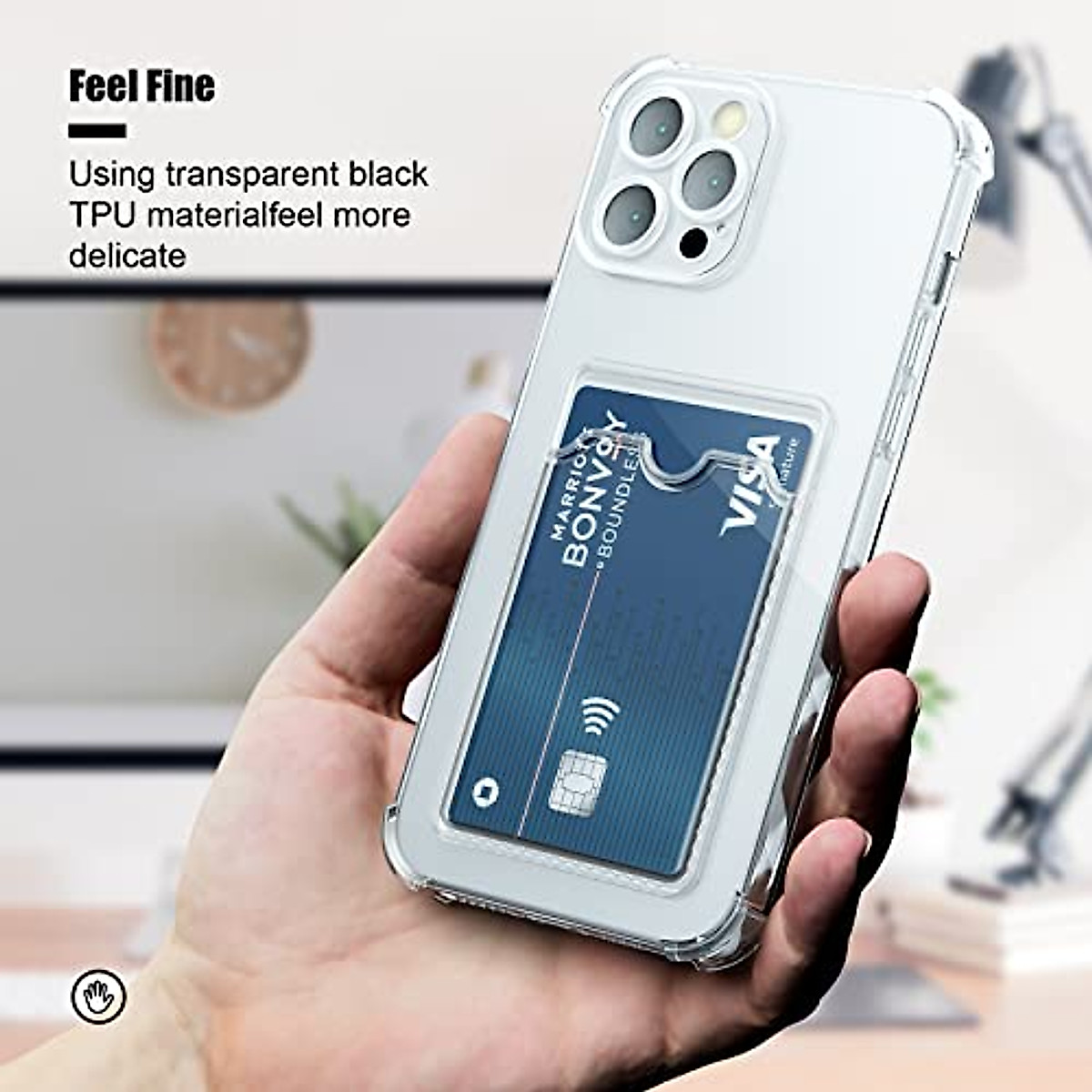 AKABEILA Case for iPhone 14 Pro Clear Cute Phone Case Soft TPU Wallet Case Slim Bag Cover Shockproof with Card Slot Holder