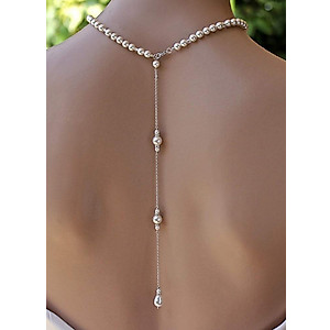 1PCS Exquisite Imitation Pearls Necklace Sexy Tassel Backdrop Necklace Long Body Chain Pendant Backless Dress Accessories Decoration Bikini Bodychain for Women Girls Wedding Brides and Prom
