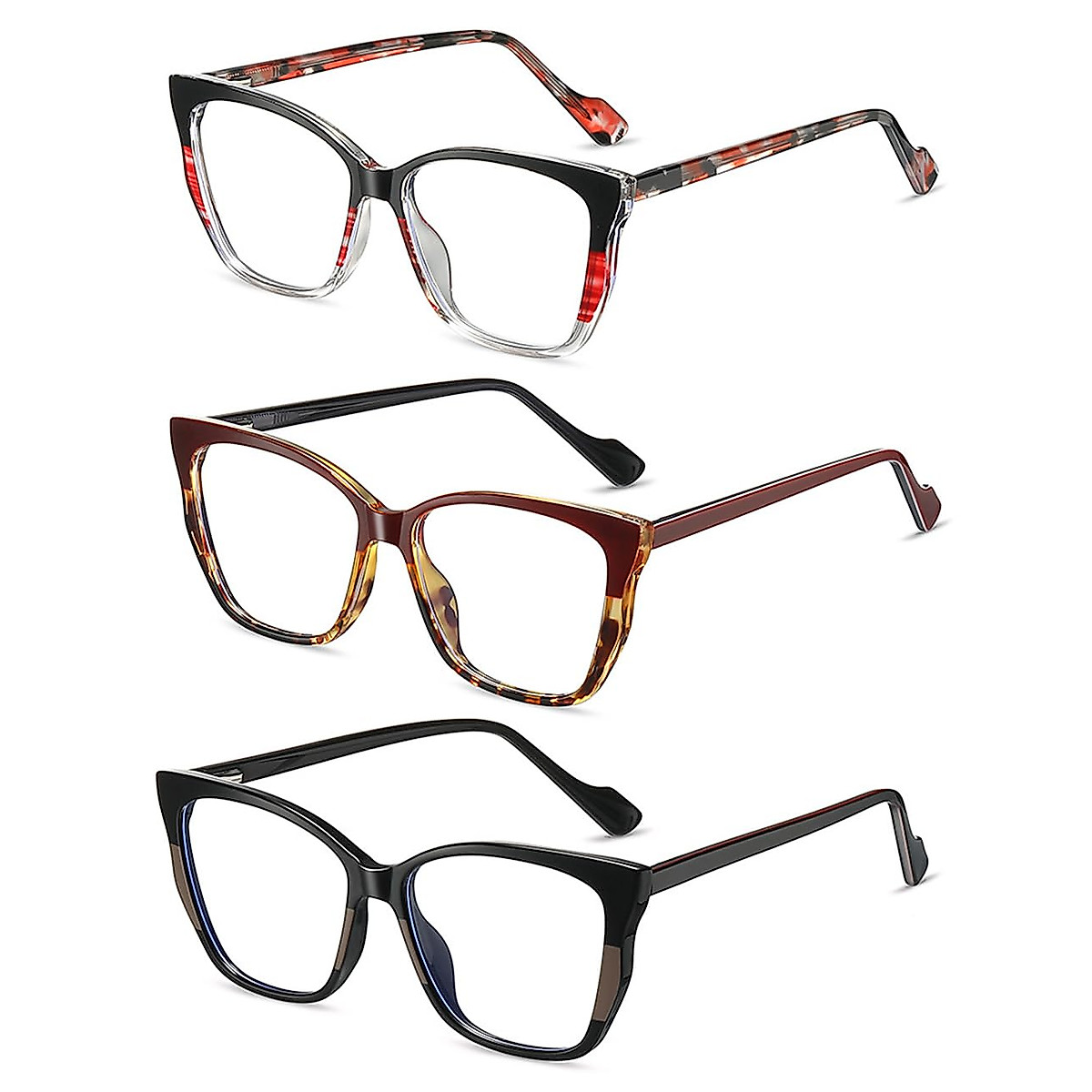 ICARA 3 Pack Oprah Style Computer Square Reading Glasses for Women Men Blue Light Blocking Readers (C5+C3+C6, 0.0)