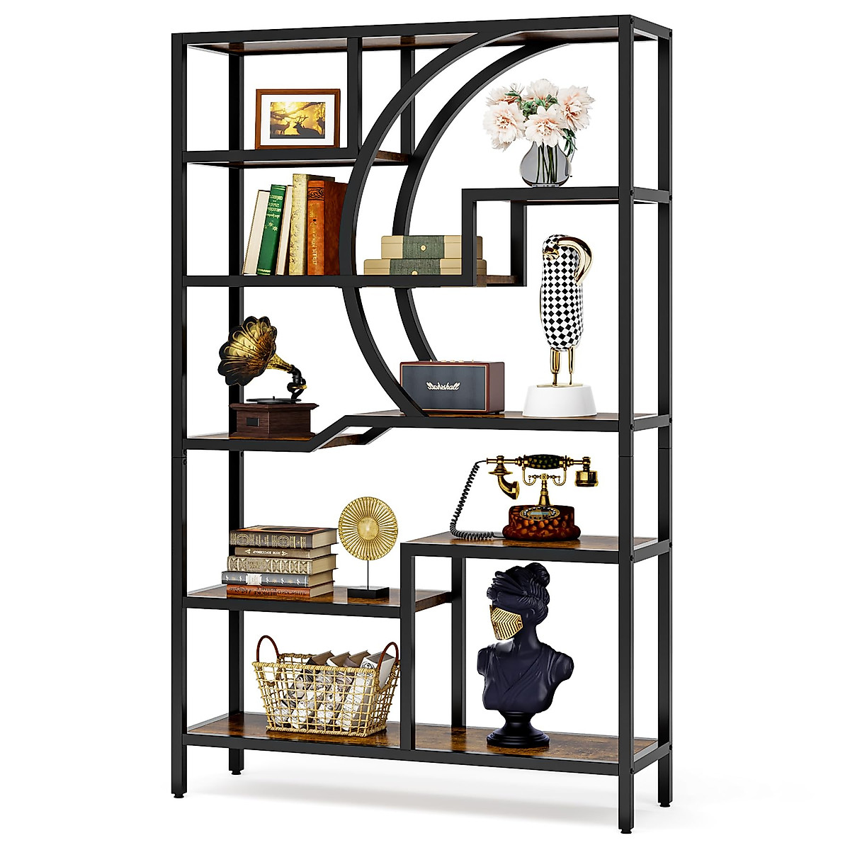 Tribesigns 69" Tall Bookshelf, Industrial 6-Tier Etagere Bookcase, Freestanding Open Book Shelves, Wood Storage Display Shelving Unit with 9 Open Shelves for Home Office, Rustic Brown