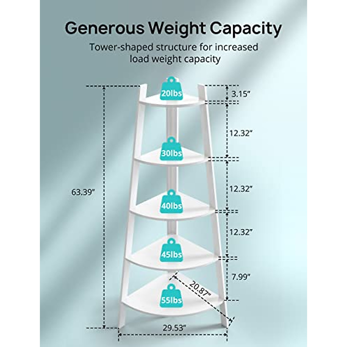 Evajoy Corner Shelf, 5 Tier Corner Shelf Tall Rustic Multipurpose Bookshelf with 1.96'' Wide Frame, Industrial Ladder Shelf and Plant Stand with Support Foot Pads for Living Room, Home Office