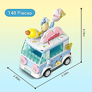 MENYORD Friend ice Cream Food Truck City Street View Building Block Toy, Collection Toy or Birthday Gift for Boys and Girls Aged 6 and Above, New 2023 (Cream Truck)