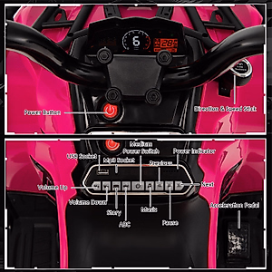 Costzon Kids ATV, 12V Battery Powered Electric Vehicle w/Music, Headlights, MP3, Spring Suspension, High & Low Speed, Treaded Tires, Storage Basket, Ride on 4 Wheeler Quad for 3-8 Years Old (Pink)