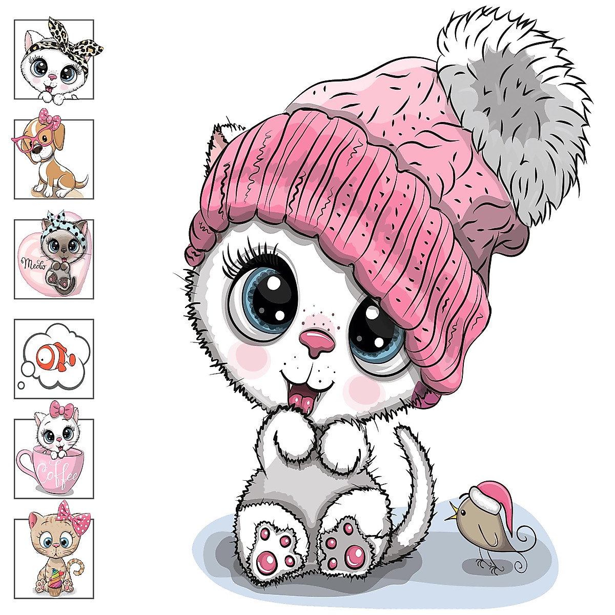 Glow in The Dark Cat Stickers with Dog and Fish, Wall Decals Sticker for Kids Bedding Room, Great for Birthday Gift Glowing Cat for Girls and Boys