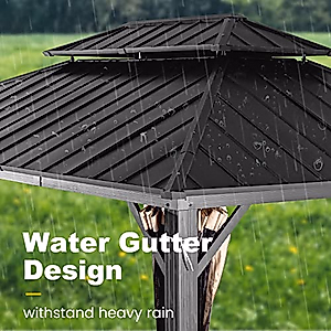 12' x 16' Gazebo, Outdoor Double Roof Canopy Hardtop Gazebo with Large Aluminum Frame, Galvanized Steel Top Gazebo with Ventilation and Mosquito Nettings, for Patio, Backyard, Deck and Lawns