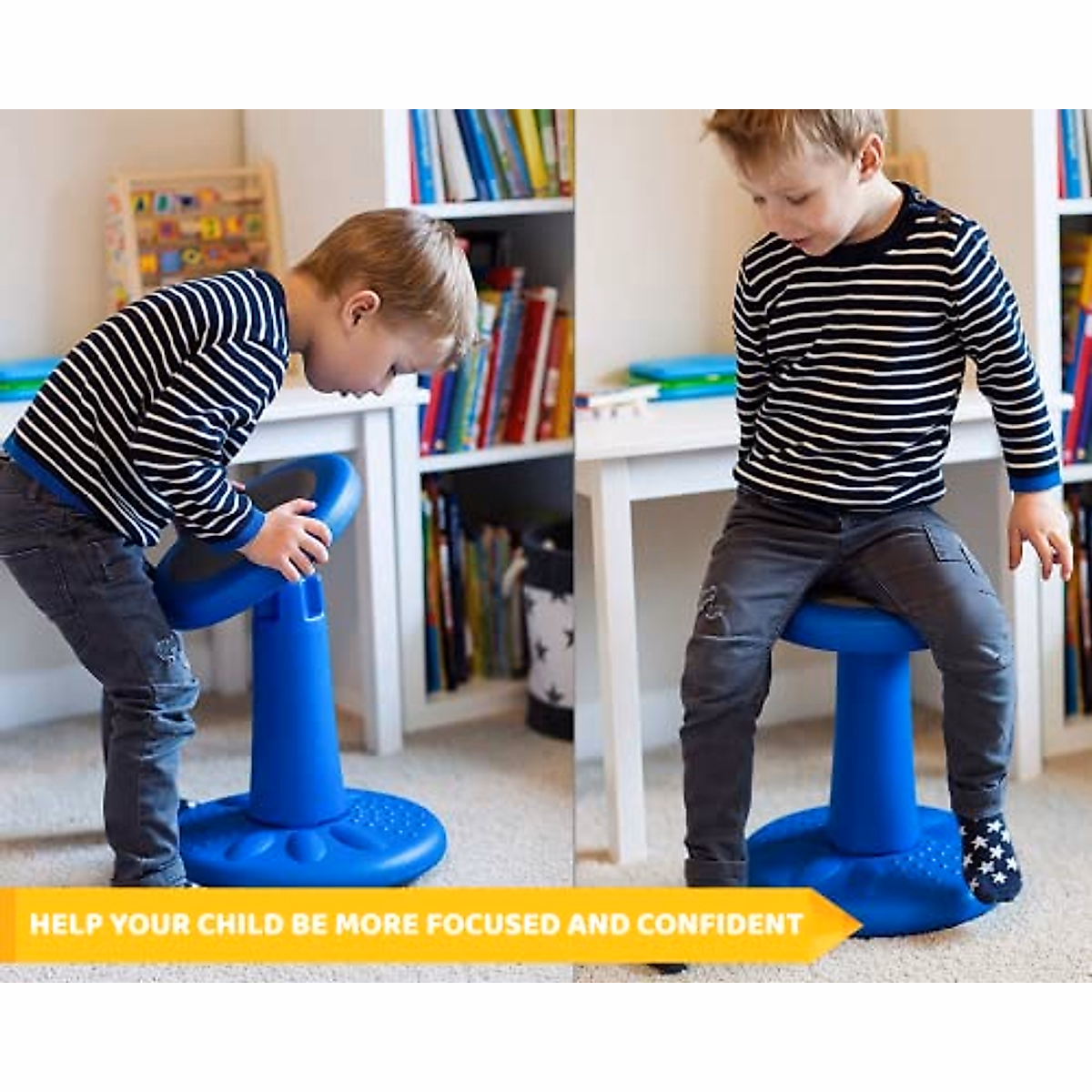 Studico ActiveChairs Kids Wobble Chair, Flexible Classroom Seating Improves Focus, Posture & Helps ADHD/ADD. Get The Wiggles Out, Active Fidget Desk Chairs, Pre-Teen 17.75" Stool, Ages 7-12, Blue
