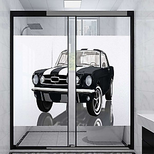 Black White Grey Window Film Privacy Window Film,Kitchen Decoration for Bathroom Kids Room Sliding Door, Cars Classical Retro Vehicle Frosted Glass Film 35.4Wx63L-inch x2 Pcs