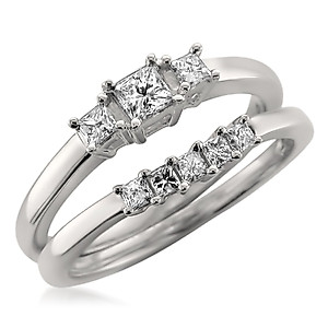 La4ve Diamonds Beyond Brilliance 1/2 Carat Prong-Set Princess Cut Diamond Three-Stone Engagement Bridal Ring Set in 14K White Gold (I-J, I1-I2)