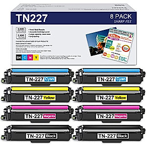 TN 227 Compatible TN-227BK TN-227C TN-227M TN-227Y high Yield Toner Cartridge Set - HIYOTA Replacement for Brother TN227 HL-3230CDW MFC-L3770CDW DCP-L3550CDW Series Printer (8 Pack ,2BK/2C/2M/2Y)