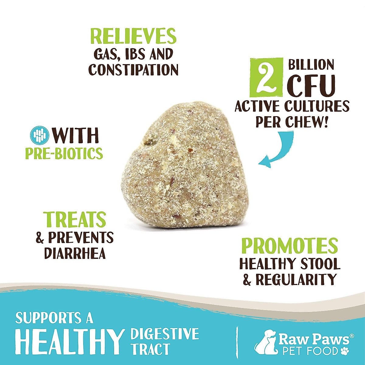 Raw Paws Natural Dog Probiotic Supplement with Prebiotics, 10-oz/100-ct - USA Made Daily Probiotic for Dogs Soft Chew - Treat Diarrhea in Dogs, Yeast, Dog Breath & Gas with Our Canine Probiotic Chews