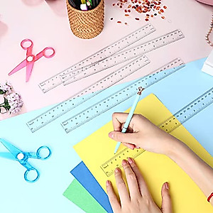 100 Pcs 12 Inch Clear Rulers Plastic Ruler Straight Ruler with Inches and Metric Transparent Ruler Bulk Measuring for Student Kids Classroom School Office Home