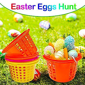 Easter Baskets Bulk, 12+12PCS Plastic Easter Baskets Small and Colorful Easter Grass Stuffers, Easter Bucket with Handles for Kids Boys Girls, Fillers Easter Round Baskets for Party Easter Hunt