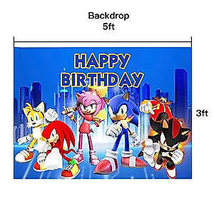 Sonic Birthday Party Supplies Party Decorations Party Favors Gift Set Include Backdrop,Bracelets,Key Chain,Button Pins,Banner, Balloons, Cake Cupcake Toppers