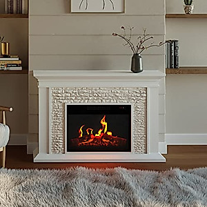 Electric Fireplace with Mantel - Freestanding Heater with Remote Control, Light-Adjustable LED Flames, and Faux Logs and Stones by Northwest (White)