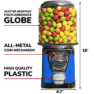 Gumball Machine for Kids - 2 Vending Machines with Stand & Connecting Board Bundle - Bubble Gum Blue Vending Machine and Black Metal Stand Bundle - Coin Gumball Machine