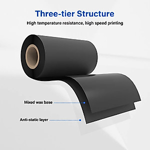 Thermal Transfer Ribbon - Premium Resin-Enhanced Wax - 4.33" x 984" (110mmx300mm) 1 Inch core Ink Outside Compatible for Zebra Datamax Sato TT Printers (1 Roll)
