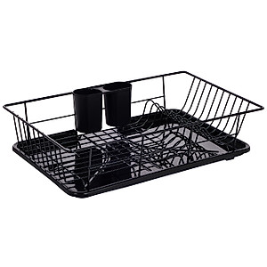 Sweet Home Collection Dish Drainer Drain Board and Utensil Holder Simple Easy to Use, 17" x 12" x 5", Black