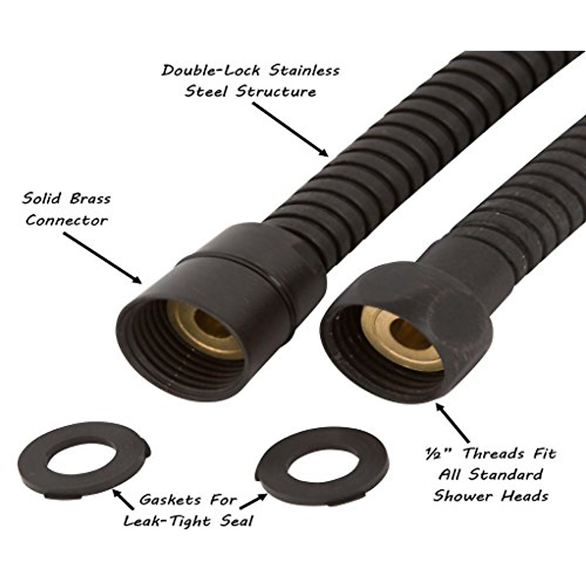 Universal 60 Inch Flexible Shower Hose - Extra Long, Stainless Steel, Double-Buckle For Handheld Showerhead - Oil-Rubbed Bronze