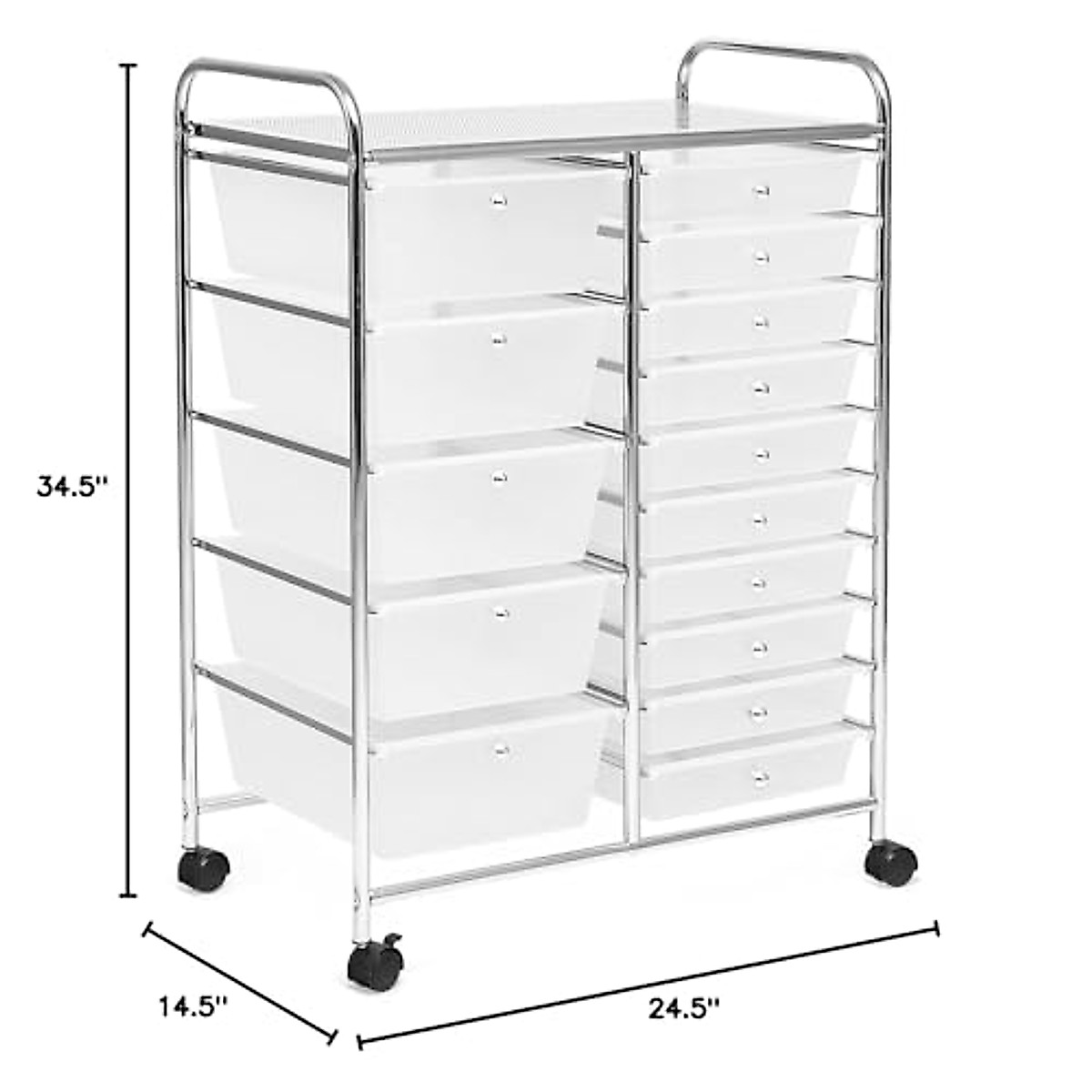KOTEK 15-Drawer Rolling Storage Cart, Multipurpose Mobile Utility Cart with 4 Wheels, Home Office School Tools Scrapbook Paper Organizer (Clear)