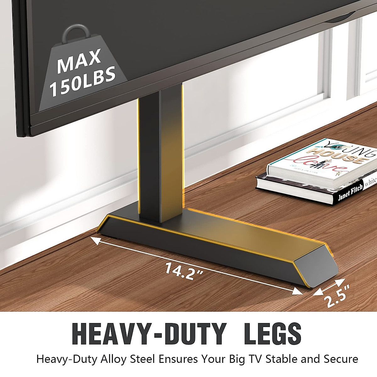 TVON Universal TV Stand Base for 55-90 Inch Flat/Curved TVs, Table Top TV Stand with 4 Level Height Adjustment and Heavy Duty Base, Holds up to 150 lbs