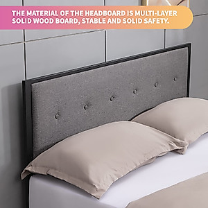 Mixoy Cal King Size Modern Metal Bed Frame with Linen Headboard, Platform Bed with Metal Slat Support, Noise Free, No Box Spring Needed(Cal King/Dark Grey)