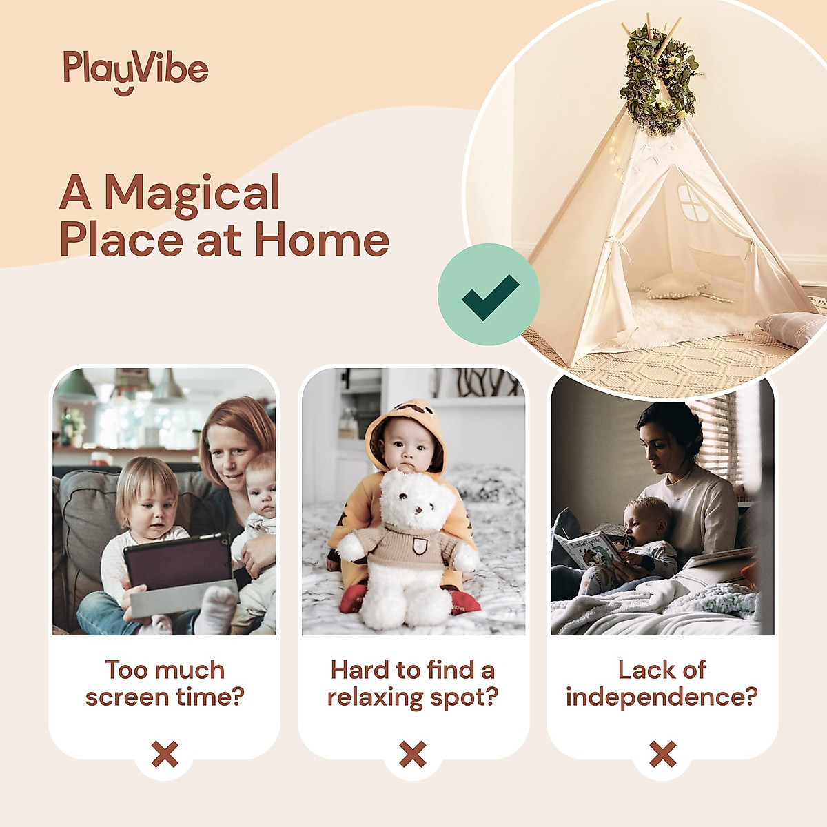 Kids Teepee Tent for Kids - with Light String | Kids Play Tent | Toddler Teepee Shelter for Girls & Boys