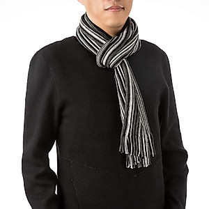 Glitzhome eUty Men's Scarf Cashmere Feel Soft Male Scarve Winter Warm Striped Long Thick Striped Neckerchief Ribbed Knit Tassel Muffler