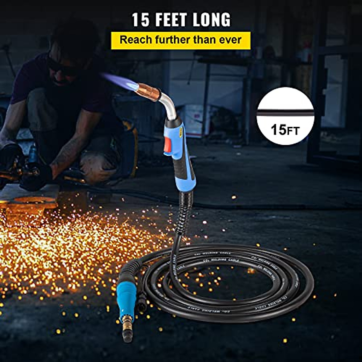 VEVOR Mig Welding Gun 250Amp 15Ft, fit for Torch Welder Gun Miller Welding Gun M-25 Welding Torch Stinger Replacement fit for Miller M-25 Part Number 169598 fit 0.030"-0.035" Wire