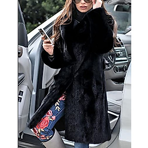 HINDOLA Womens Faux Fur Parka Coats Women Fuzzy Fleece Lapel Winter Warm Overcoat Long Cardigan Jackets Outwear