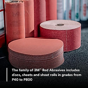 3M Hookit Red Abrasive Sanding Discs, 01261, No Hole, 6 in, 80+ Grade, Pack of 50 Discs, for Auto Sanding, Primer Sanding, E-Coat Sanding
