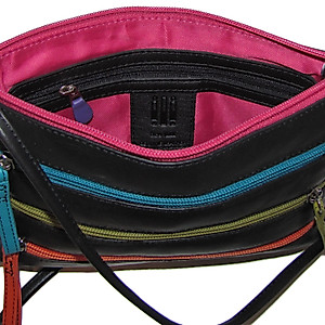 Leather Zipper Cross-body Handbag (Gray/Red/Black)